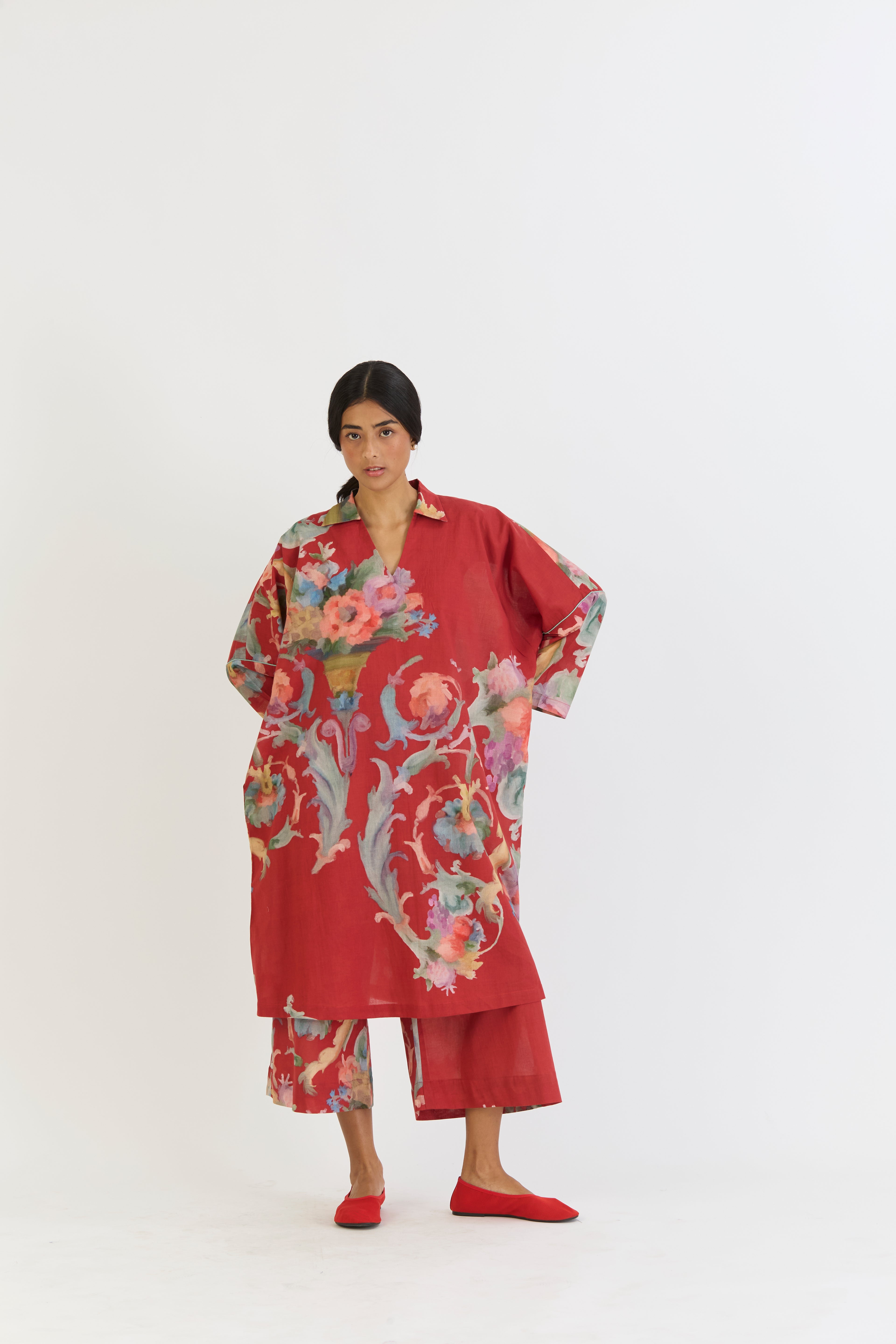 Cranberry Cotton Kaftan Set – Yam India