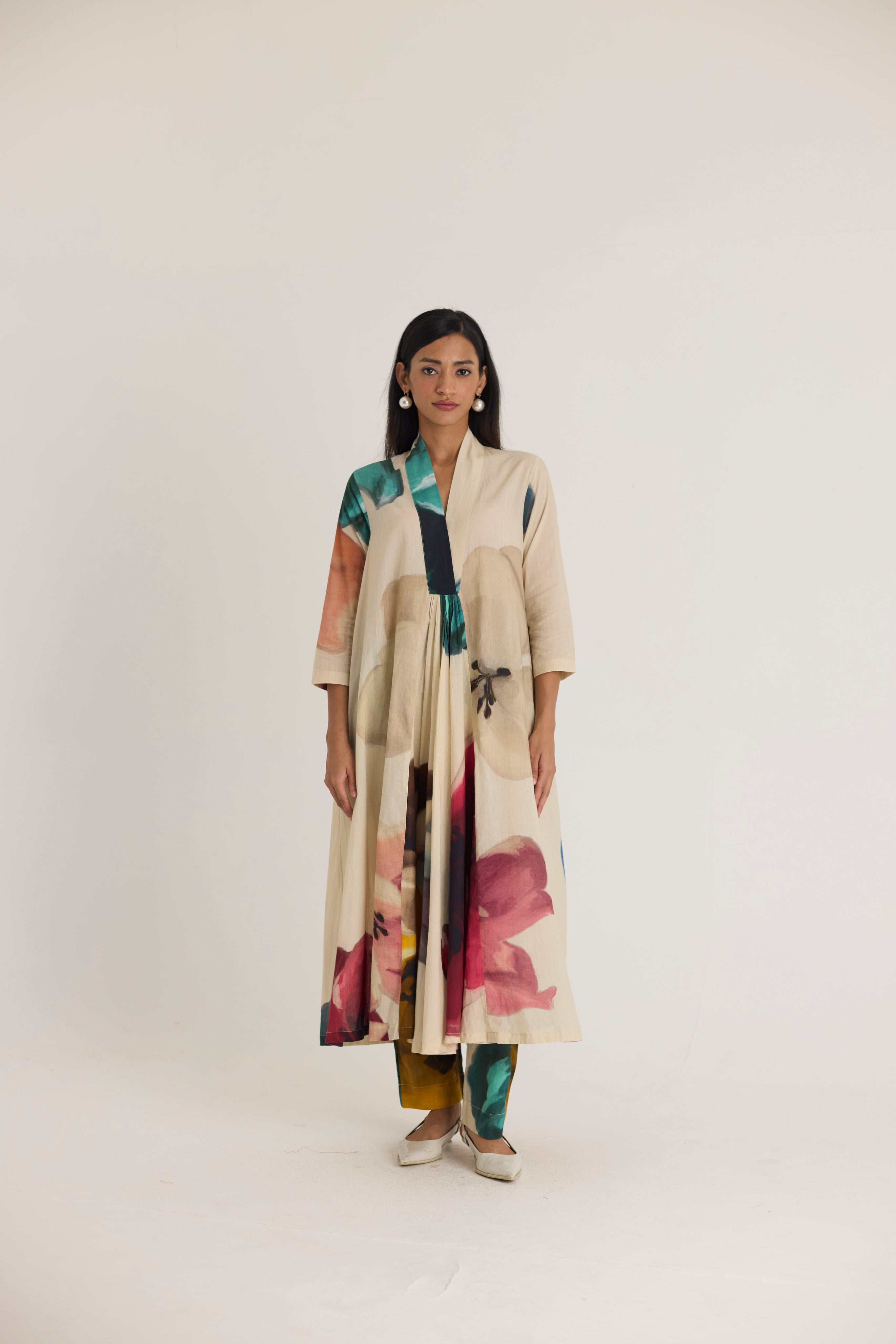 Lila V neck long Kurta Set – Yam India